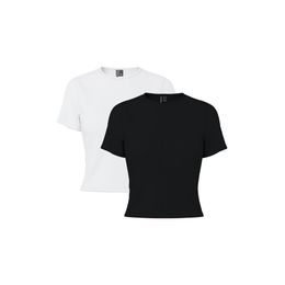 Kurzarmshirt Pieces "PCAMELIA BABY TEE 2-PACK JRS NOOS BC", Damen, Gr. L, schwarz pack:2 pack schwarz, hellwei&szlig;, Jersey, Obermaterial: 95% Baumwolle, 5% Elasthan, unifarben, eng taillenbedeckt, Rundhals, Shirts, mit klassischen Farben
