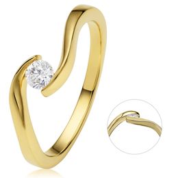 ONE ELEMENT Damen Diamantring "0,20 ct Diamant Brillant Spannfassung Ring aus 585 Gelbgold", 58, 0,2, Diamanten Gelbgold 585 Gold, gold, Diamanten,
