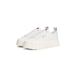 Plateausneaker Tommy Jeans "TJW VULC FLATFORM LEATHER", Damen, Gr. 39, wei&szlig;, Leder, Lederimitat, unifarben, Schuhe Plateausneaker, Freizeitschuh, Halbschuh, Schn&uuml;rschuh mit dezenten Ziern&auml;hten