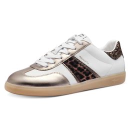 Tamaris Damen Plateausneaker, Gr. 42, silber, Leder, Lederimitat, Textil, Glitzer, animal-print, Schuhe, Freizeitschuh, Halbschuh, Schn&uuml;rschuh mit