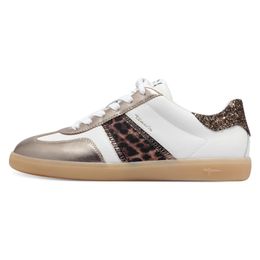 Tamaris Damen Plateausneaker, Gr. 42, silber, Leder, Lederimitat, Textil, Glitzer, animal-print, Schuhe, Freizeitschuh, Halbschuh, Schn&uuml;rschuh mit
