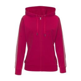 H.I.S. H.I.S Damen Kapuzensweatjackerot, Gr. M, unifarben mit Farbeinsatz, Interlock, Obermaterial: 100% Baumwolle, Sweatjacken, mit seitlichem Tapestreifen