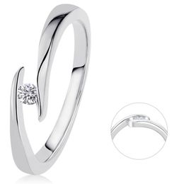 ONE ELEMENT Damen Diamantring "0,05 ct Diamant Brillant Spannfassung Ring aus 585 Wei&szlig;gold", 57, 0,05, Diamanten Gold Wei&szlig;gold 585, silber,