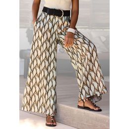 Lascana Damen Webhose "mit extra weitem Bein aus softer Satinqualit&auml;t", bunt, Gr. 42, bedruckt, Satin, Obermaterial: 100% Polyester, Hosen, luftige