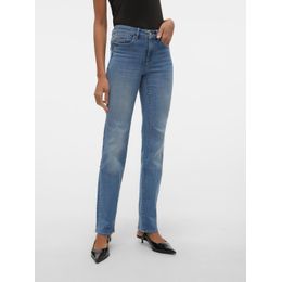 V&eacute;ro Moda VERO MODA Damen Straight-Jeans "VMFLASH MR STRAIGHT JEANS LI347 GA NOOS", blau, Gr. XL, unifarben, Denim/Jeans, Obermaterial: 89% Baumwolle, 9%