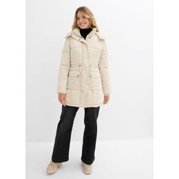 bonprix Winterjacke mit verstellbarem Taillenb&uuml;ndchen, beige, Gr.46, Warme Jacke mit Kapuze und Taschen
