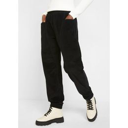 bonprix Cord-Hose aus Baumwoll-Mix, schwarz, Gr.56, Cord-Hose mit gro&szlig;en Taschen und Stretch-Bund, aus Cord