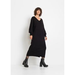 bonprix Oversized Strickkleid in Midil&auml;nge, schwarz, Gr.48/50 (XL), L&auml;ssiges Oversized Strickkleid in Maxil&auml;nge mit leichten Ballon&auml;rmeln