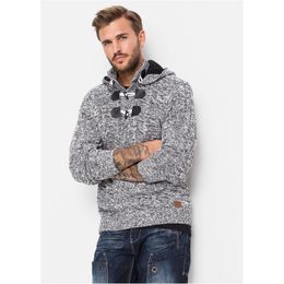 bonprix Grobstrick-Kapuzenpullover in Regular Fit, schwarz, Gr.60/62 (XXL), Cooler Kapuzen-Pullover aus Grobstrick mit Stehkragen und Knebelkn&ouml;pfen, aus Rippware