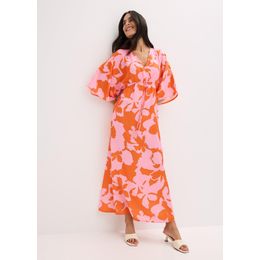 bonprix Maxikleid aus flie&szlig;ender Viskose, lila, Gr.46, floral bedrucktes Maxikleid aus flie&szlig;ender Viskose mit weit geschnittenen &Auml;rmeln und Bindeband vorne in der Taille, aus Satin