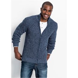 bonprix Grobstrickjacke mit Rippstruktur aus weichem Baumwollmix, blau, Gr.52/54 (L), Legere Strickjacke mit Stehkragen, 50% Baumwolle