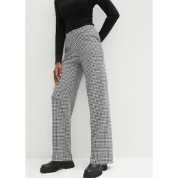 bonprix Stretch-Hose mit Hahnentrittmuster Wide leg, schwarz, Gr.40/42 (M), Elastische Marlene-Hose ohne Taschen mit Hahnentrittmuster und Bequembund