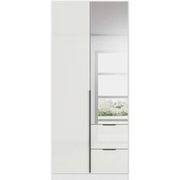 Dreht&uuml;renschrank OTTO HOME "Kleiderschrank Kleiderschr&auml;nke Schrank Garderobe AGORDO mit Glasfront", wei&szlig; (alpinwei&szlig;, glas kristallwei&szlig;), B:91cm H:229cm T:54cm, Holzwerkstoff, Schr&auml;nke, Dreht&uuml;renschrank, mit Au&szlig;enschubk&auml;sten, in 7 Breiten und 2 H&ouml;hen MADE IN GERMANY