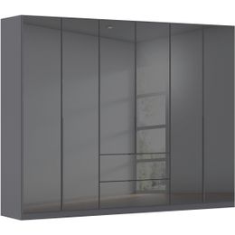Dreht&uuml;renschrank OTTO HOME "Kleiderschrank Kleiderschr&auml;nke Schrank Garderobe AGORDO mit Glasfront", grau (graumetallic, glas basalt), B:271cm H:229cm T:54cm, Holzwerkstoff, Schr&auml;nke, Dreht&uuml;renschrank, mit Au&szlig;enschubk&auml;sten, in 7 Breiten und 2 H&ouml;hen MADE IN GERMANY, Topseller