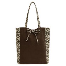 Schultertasche "Leo Wonder", Damen, Gr. B/H/T: 40cm x 37cm x 12cm onesize, braun, Collezione Alessandro, Taschen Schultertasche, aus echtem Leder mit Leo Druck