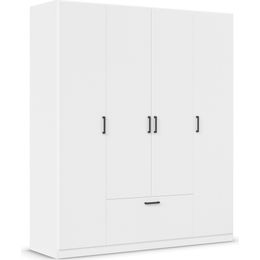 Dreht&uuml;renschrank Rauch "Kleiderschrank Schrank Garderobe W&auml;scheschrank BARI", wei&szlig; (alpinwei&szlig;), B:180cm H:210cm T:54cm, Holzwerkstoff, Schr&auml;nke, Dreht&uuml;renschrank, mit Schubasten mittig, moderner Griff in Graumetallic MADE IN GERMANY