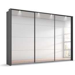 Schwebet&uuml;renschrank Rauch "Kleiderschrank Schrank Garderobe OTELI inkl. 3 Innenschubladen", grau (graumetallic), B:278cm H:214cm T:68cm, Holzwerkstoff, Schr&auml;nke, Schwebet&uuml;renschrank, mit Spiegelfront und Passepartout optional mit Beleuchtung