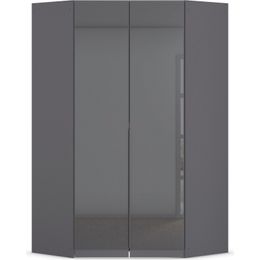 Eckkleiderschrank OTTO HOME "Kleiderschrank Schrank Ankleidezimmer Schlafzimmer Garderobe AGORDO", grau (graumetallic, glas basalt), B:117cm H:210cm T:117cm, Holzwerkstoff, Schr&auml;nke, Eckkleiderschrank, mit Glast&uuml;ren, voll ausgestattet mit viel Stauraum MADE IN GERMANY