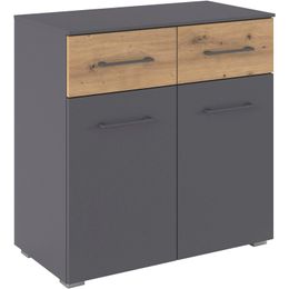 Kombikommode Rauch "Sideboard Kommode Schubladenkommode T&uuml;renkommode BOSTON-EXTRA", graumetallic, eiche artisan, B:80cm H:81cm T:42cm, Holzwerkstoff, Sideboards, Kombikommode, mit 2 ger&auml;umigen Schubladen, Einlegeboden verstellbar MADE IN GERMANY