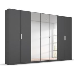Dreht&uuml;renschrank Rauch "Kleiderschrank Schrank Garderobe Ankleide KOLUNA mit Dekor-Front", grau (graumetallic), B:315cm H:210cm T:54cm, Holzwerkstoff, Schr&auml;nke, Dreht&uuml;renschrank, mit Spiegel, inkl. 2 Innenschubladen sowie extra B&ouml;den