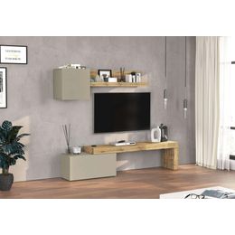 TV-Wand Inosign "Chronos TV-Set, Wohnwand &ndash; Elemente frei platzierbar, Made in Italy", taube, eiche wotan, B:220cm H:190cm T:40cm, Kastenm&ouml;bel-Sets, Lowboard B 220 cm, H&auml;ngeschrank B 50 cm, Wandregal B 120 cm
