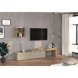 TV-Wand Inosign "Chronos TV-Set, Wohnwand &ndash; Elemente frei platzierbar, Made in Italy", taube, eiche wotan, B:270cm H:190cm T:40cm, Kastenm&ouml;bel-Sets, Lowboard Breite 270 cm, H&auml;ngeregal Breite 50 cm, Made in Italy