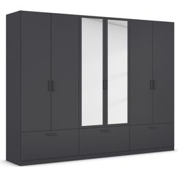 Dreht&uuml;renschrank Rauch "Kleiderschrank Schrank Garderobe W&auml;scheschrank BARI mit Spiegel", grau (graumetallic), B:270cm H:210cm T:54cm, Holzwerkstoff, Schr&auml;nke, Dreht&uuml;renschrank, mit Schubk&auml;sten und modernem Griff in Graumetallic MADE IN GERMANY