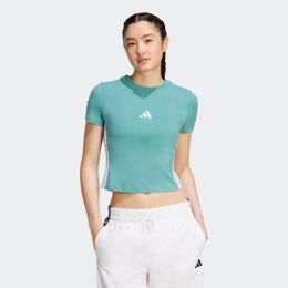 T-Shirt adidas Sportswear "W 3S SJ BABY T", Damen, Gr. XL, wei&szlig; (powder teal, wei&szlig;), Obermaterial: 93% Baumwolle, 7% Elasthan, Rundhals, Shirts T-Shirt, schmale Passform, Rundhalsausschnitt, mit Elasthan-Anteil