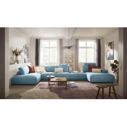 Wohnlandschaft Musterring "Lucia U-Form", blau (hellblau), B:504cm H:81cm T:204cm, Sofas, Wohnlandschaft, Cord-Bezug, inklusive Kopfst&uuml;tze, Gesamtbreite 524 cm