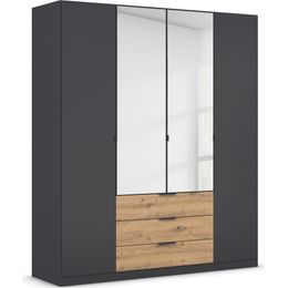 Dreht&uuml;renschrank Rauch "Kleiderschrank Schrank Garderobe Schlafzimmerschrank DAVOA", grau (graumetallic, eiche artisan), B:181cm H:230cm T:54cm, Holzwerkstoff, Schr&auml;nke, Dreht&uuml;renschrank, mit farblich abgesetzten Schubk&auml;sten in Eiche Artisan MADE IN GERMANY