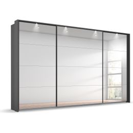 Schwebet&uuml;renschrank Rauch "Kleiderschrank Schrank Garderobe OTELI inkl. 3 Innenschubladen", grau (graumetallic), B:323cm H:233cm T:68cm, Holzwerkstoff, Schr&auml;nke, Schwebet&uuml;renschrank, mit Spiegelfront und Passepartout optional mit Beleuchtung