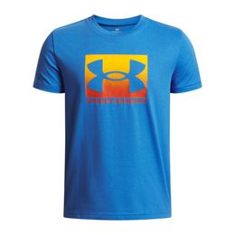 T-Shirt Under Armour "UA B BOXED SPORTS UPDATE SS", Jungen, Gr. M, orange (blau atlantis,, surplus orange), Obermaterial: 60% Baumwolle, 40% Polyester, Rundhals, Shirts T-Shirt, sportlicher Stil, f&uuml;r Sportmode, aus Baumwolle und Polyester