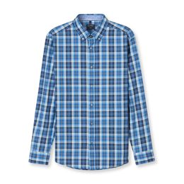 Langarmhemd OLYMP, Herren, Gr. XL, N-Gr, blau, Web, Obermaterial: 100% Baumwolle, kariert, regular fit, 1-Knopf-Manschette, Hemden, Freizeithemd, regular fit, Button-down-Kragen