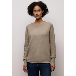 Strickpullover Street One, Damen, Gr. 40, mocha glow meliert, Web;Feinstrick;Grobstrick, 37% Baumwolle, 34% Polyacryl, 26% Polyester, 3% Elasthan, unifarben, regular fit normal, U-Boot-Ausschnitt, B&uuml;ndchen, Pullover Strickpullover, mit Materialmix