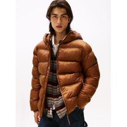 Steppjacke Tommy Jeans "HOODED LOGO PUFFER", Damen, Gr. XXL, pecan nut, Web, Obermaterial: 100% Polyamid, unifarben, regular fit normal, Rundhals, eingesetzt eingefasste Kante, Jacken Steppjacke, Winterjacke Steppjacke W Regular fit mit Rundhalsausschnitt