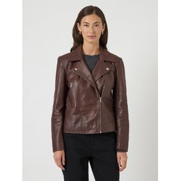 Lederjacke Y.A.S "YASSOPHIE LEATHER JACKET", Damen, Gr. L, chicory coffee, Web, Obermaterial: 100% Ziegenleder, unifarben, figurbetont, V-Ausschnitt, Jacken, mit Biker Details