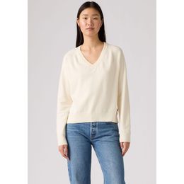 Levi's V-Ausschnitt-Pullover LEVI'S "SUPER SOFT VNECK PULLOVER", Damen, Gr. L (40), tofu, Strick, Obermaterial: 53% Baumwolle, 32% Polyester, 13% Polyamid, 2% Elasthan, unifarben, bequem h&uuml;ftlang, V-Ausschnitt, Raglan&auml;rmel B&uuml;ndchen, Pullover, im Bund beidseitig mit kurzem Schlitz