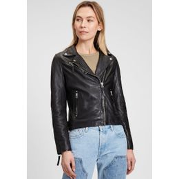 Lederjacke Mauritius "PGG W14 LEGV", Damen, Gr. M, schwarz, Obermaterial: 100% Schafsleder. Futter: 100% Baumwolle. &Auml;rmelfutter: 100% Polyester, unifarben, regular fit kurz, eingesetzt abgesteppt, Jacken, im Biker-Style, asymetrischem Rei&szlig;verschluss, Reverskragen