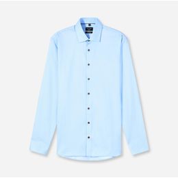Langarmhemd OLYMP "No 6", Herren, Gr. 44, N-Gr, bleu, Web, Obermaterial: 100% Baumwolle, unifarben, sehr schmal normal, 2-Knopf-Manschette, Hemden, Businesshemd, super slim fit, New York Kentkragen