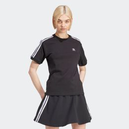 T-Shirt adidas originals "3 STRIPE TEE", Damen, Gr. S, schwarz, Obermaterial: 94% Baumwolle, 6% Elasthan, gestreift, normal, Rundhals, Shirts T-Shirt, ohne Verschluss, mit Rippdetails, aus Baumwolle und Elasthan