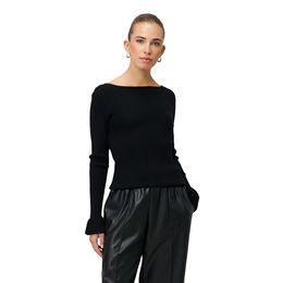 Strickpullover Zero "Damen mit Volants am &Auml;rmel", Damen, Gr. 42, schwarz beauty, Strick, Obermaterial: 50% Viskose, 27% Polyamid, 23% Polyester, unifarben, figurbetont normal, U-Boot-Ausschnitt, eng B&uuml;ndchen, Pullover Strickpullover, Volant