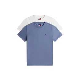 Rundhalsshirt Tommy Jeans "TJM XSLIM 2PACK JERSEY TEE EXT", Herren, Gr. S, blau (ecru, blau moment), Single Jersey, Obermaterial: 100% Baumwolle, slim fit normal, Rundhals, eingesetzt abgesteppte Kante, Shirts Rundhalsshirt, Logostickerei, 2Pack