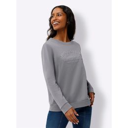 Heine Witt Damen Sweatshirt mit 3D-Schriftzug, grau, Gr&ouml;&szlig;e 42