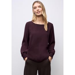 Langarmbluse Street One, Damen, Gr. 34, jazz berry, Stoff, 84% Viskose, 16% Polyamid, unifarben, klassisch normal, Rundhals, B&uuml;ndchen, Blusen, mit Smok-Details