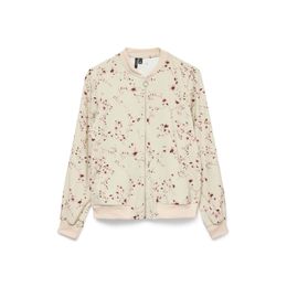 V&eacute;ro Moda Blouson VERO MODA "VMCOCO L/S BOMBER AOP WVN NOOS", Damen, Gr. L, silber lining aop:tally rose, Web, Obermaterial: 96% Polyester, 4% Elasthan, bedruckt, regular fit normal, Rippb&uuml;ndchen, Jacken Blouson, Materialmix