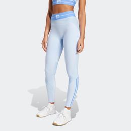 Trainingstights adidas Performance "HYG RIB 1/1 L", Damen, Gr. M, N-Gr, blau (glow blau, blau fusion), Obermaterial: 85% Polyester, 15% Elasthan, Hosen, mit hohem Bund, aus Polyester und Elasthan, schnell trocknend