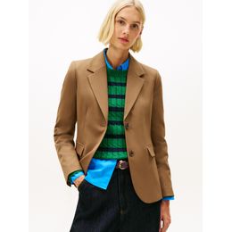 Longblazer Tommy Hilfiger "TIMELESS WOOL REG STRT SB BLAZER", Damen, Gr. 40, nordic taupe, Web, Obermaterial: 54% Polyester, 44% Wolle, 2% Elasthan, unifarben, regular fit, V-Ausschnitt, Blazer Longblazer, mit Wolle