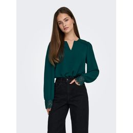 Langarmbluse Only "ONLCERENA METTE L/S LACE VNECK TOP WVN", Damen, Gr. S, ponderosa pine, Web, Obermaterial: 100% Polyester, unifarben, regular fit normal, V-Ausschnitt, Blusen, Kunstfaser, regular fit, V-Ausschnitt