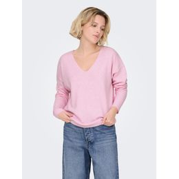 V-Ausschnitt-Pullover Only "ONLRICA LIFE L/S V-NECK PULLO KNT NOOS", Damen, Gr. XS, pink, a, boo detail:melange, Strick, Obermaterial: 93% Polyester, 4% Nylon, 3% Elasthan, meliert, regular fit normal, V-Ausschnitt, Rippstrickb&uuml;ndchen, Pullover