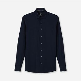 Langarmhemd OLYMP "Level Five 24/Seven", Herren, Gr. 43, N-Gr, marine, Web, Obermaterial: 92% Baumwolle, 8% Elasthan, 2-Knopf-Manschette, Hemden, Businesshemd, body fit, New York Kentkragen, Jersey